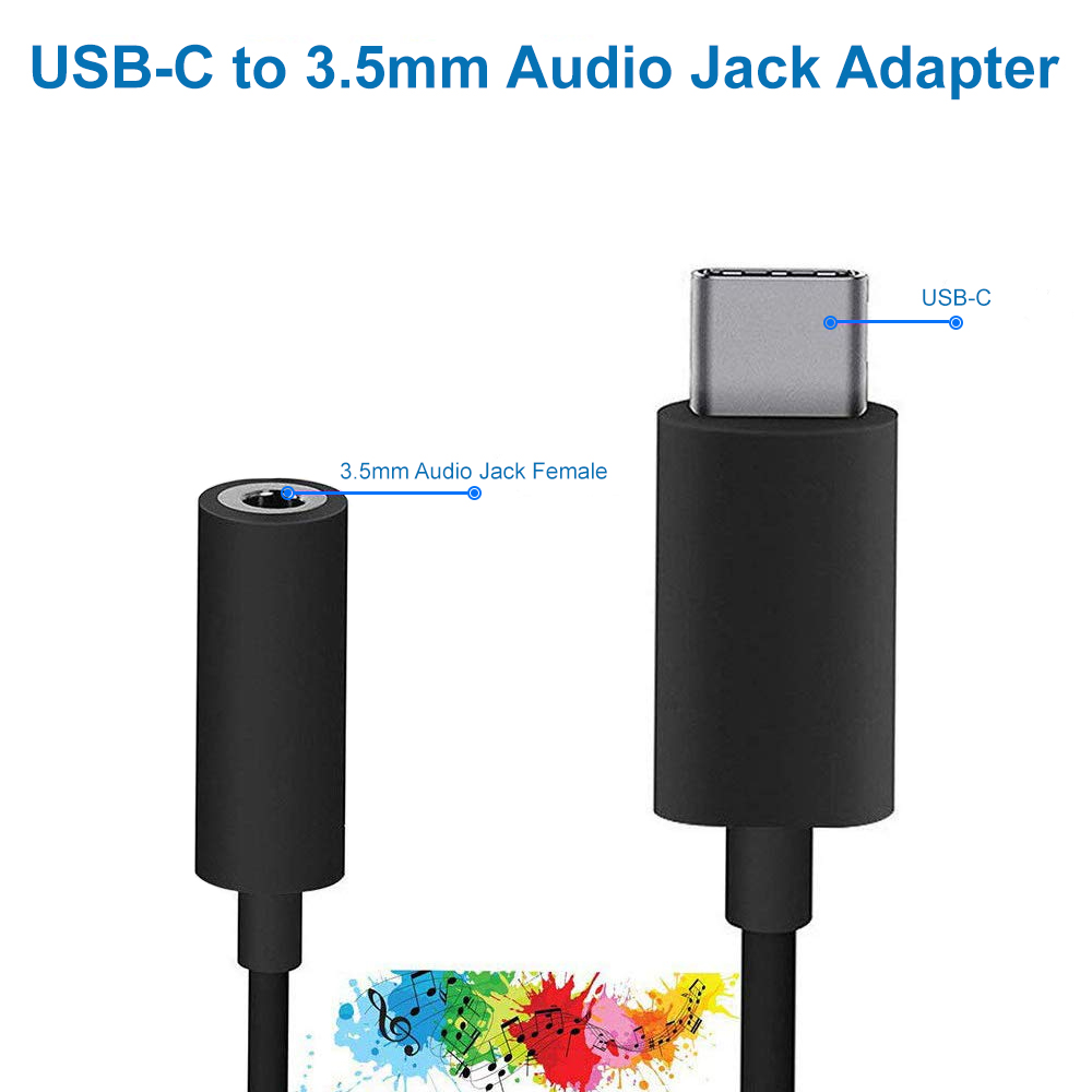 USB Type-C to 3.5mm Headset Jack Adapter Black - Mobile City