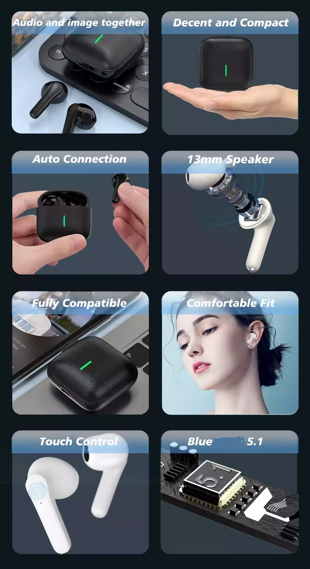 JS59 Wireless earbuds TWS Bluetooth 5.1 Stereo Sports Wireless ...