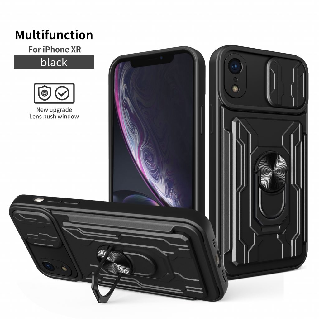 iPhone XR Case, Kickstand Case with Slide Camera Cover & Card Holder ...