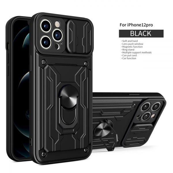 iPhone 12 Pro Case, Kickstand Case with Slide Camera Cover & Card Holder Slot, Built-in 360 ...
