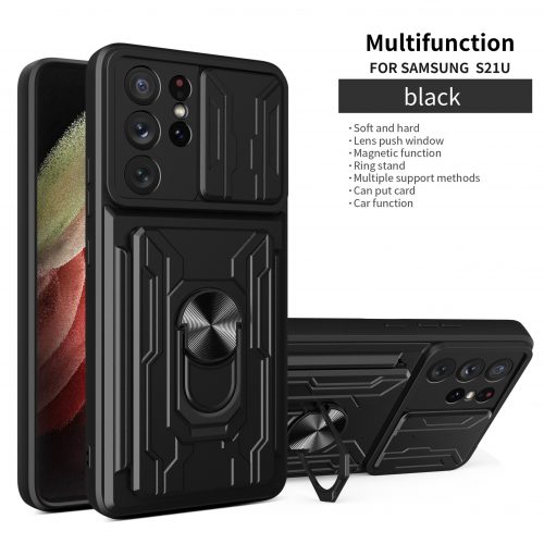 Samsung Galaxy S21 Ultra Case, Kickstand Case with Slide Camera Cover & Card Holder Slot, Built ...